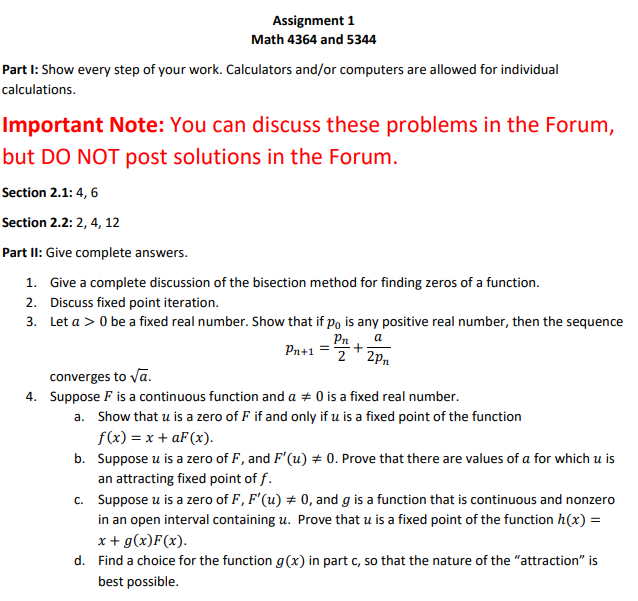 Solved Assignment 1 Math 4364 and 5344 Part I: Show every | Chegg.com