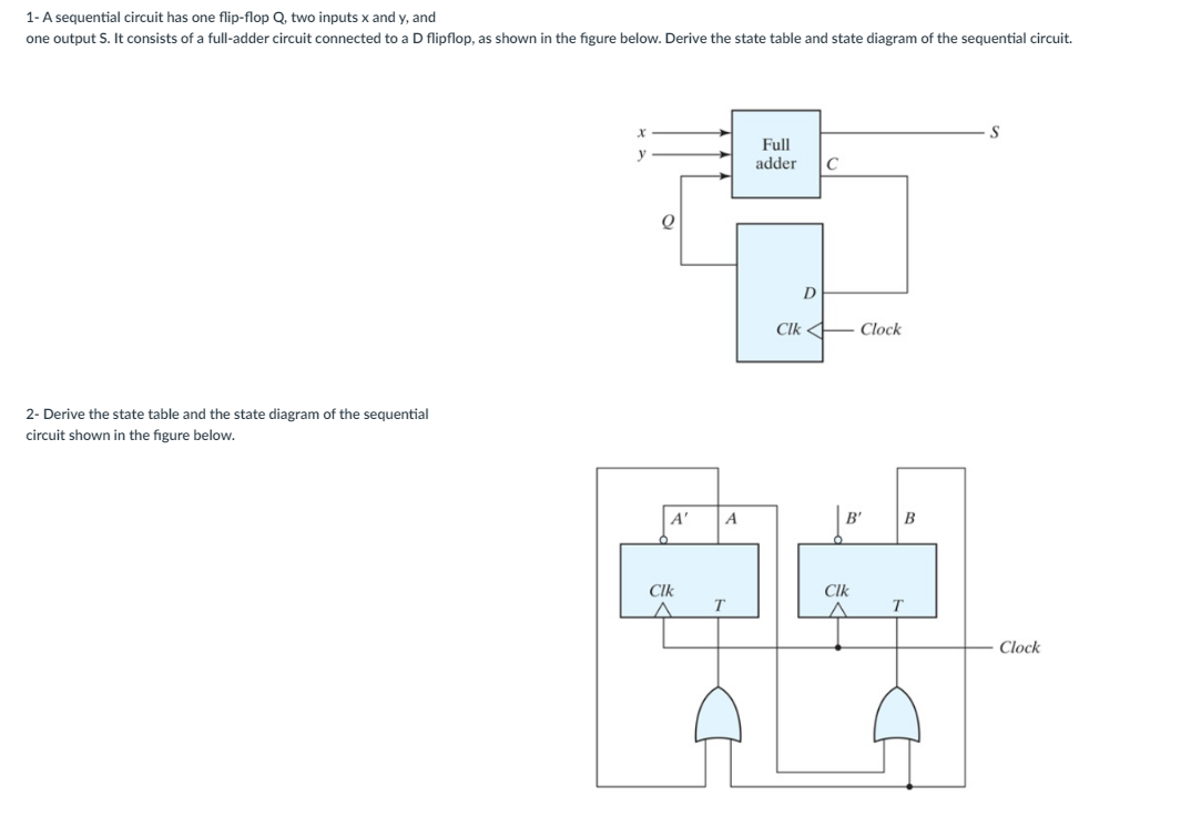 1- A sequential circuit has one flip-flop Q, two | Chegg.com