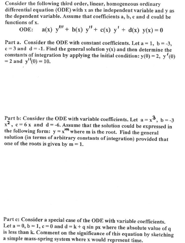 Solved Consider the following third order, linear, | Chegg.com