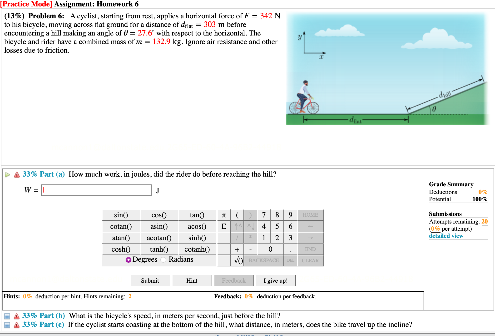 Solved (13\%) Problem 6: A cyclist, starting from rest, | Chegg.com