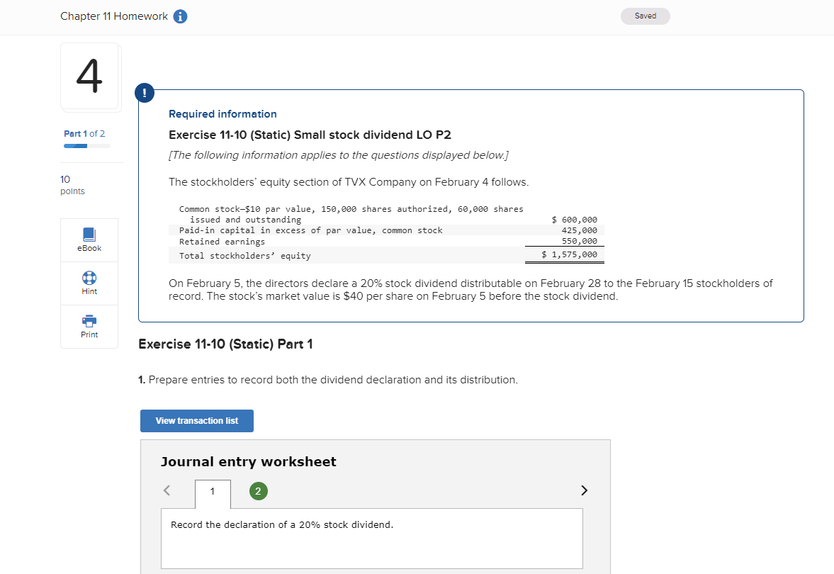 Solved Required information Exercise 11-10 (Static) Small | Chegg.com