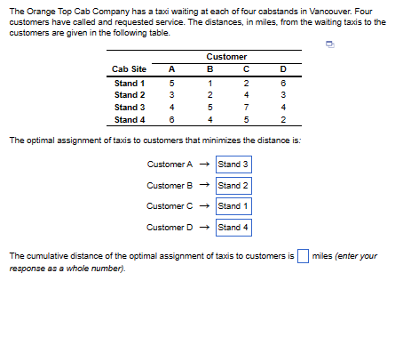 Solved The Orange Top Cab Company has a taxi waiting at each | Chegg.com