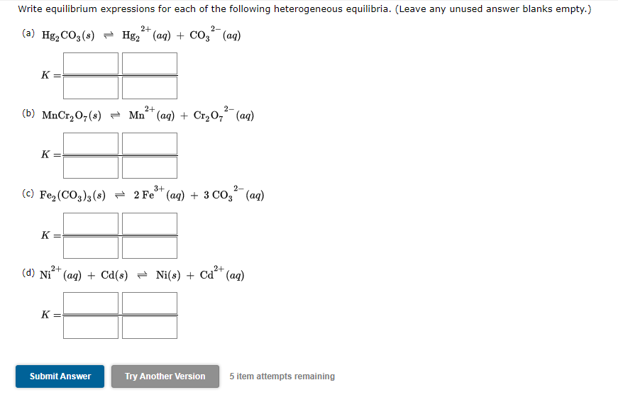 Solved Write equilibrium expressions for each of the | Chegg.com