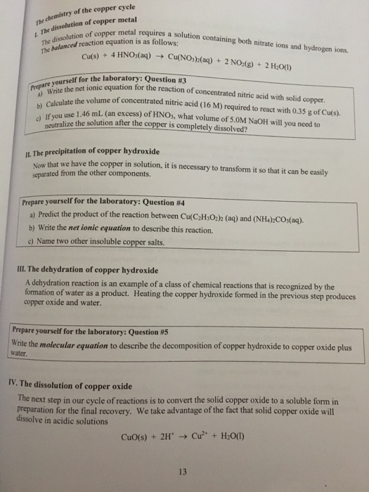 Solved he chemistry of the copper cycle dissolution of | Chegg.com