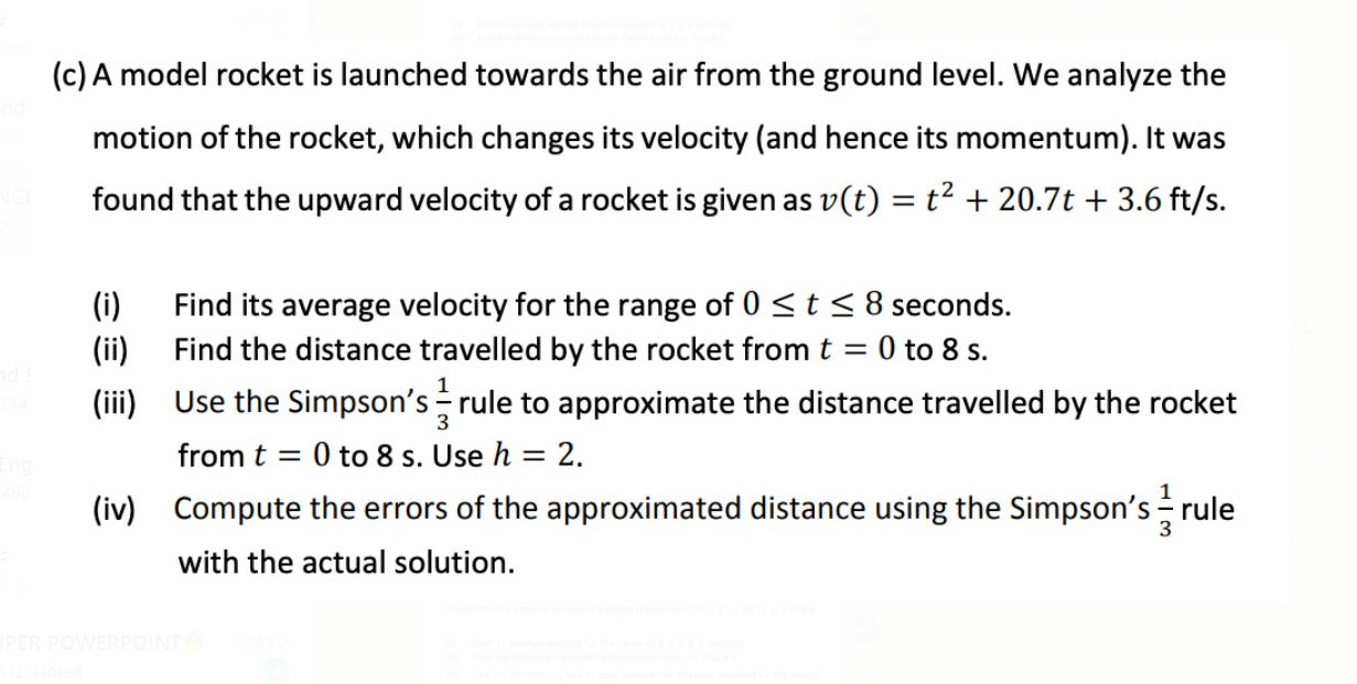 Solved (c) A model rocket is launched towards the air from | Chegg.com
