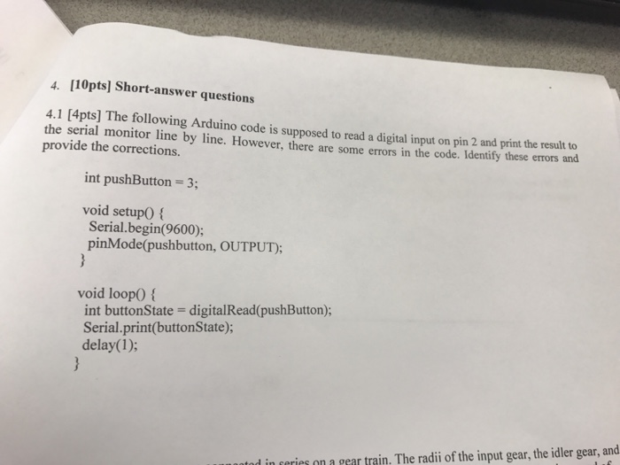Solved The following Arduino code is supposed to read a | Chegg.com
