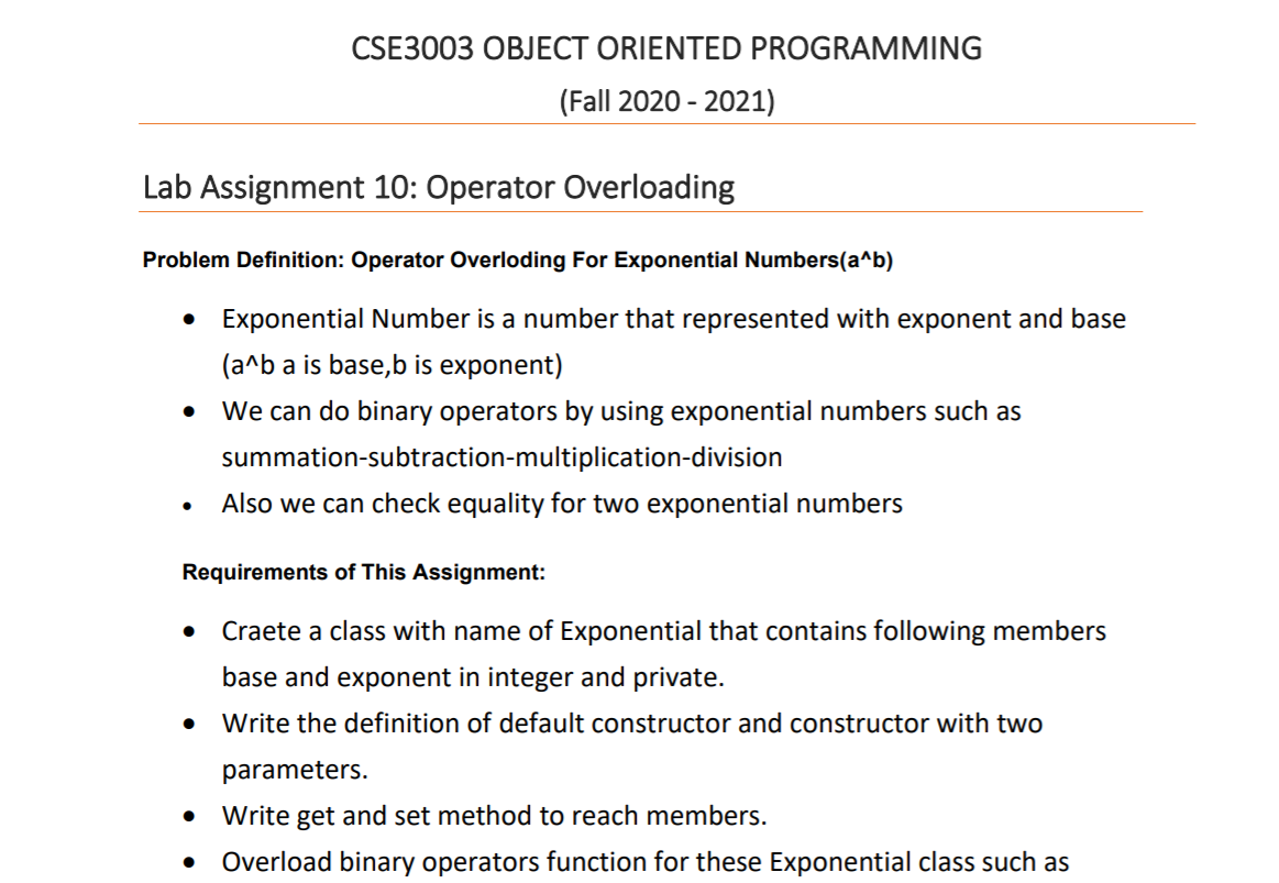 : Operator Overloading Problem Definition: Operator | Chegg.com