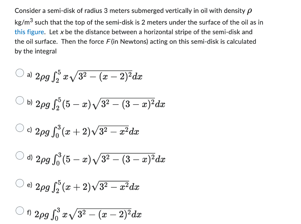 Solved Consider a semi-disk of radius 3 meters submerged | Chegg.com