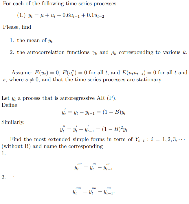 Solved For each of the following time series processes (1.) | Chegg.com