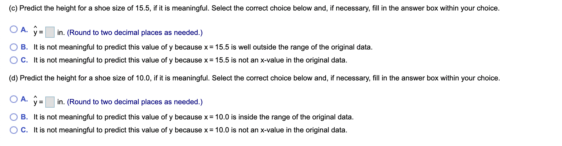 Solved Х Shoe sizes and heights Shoe Size, x 8.5 9.0 9.0 9.5 | Chegg.com