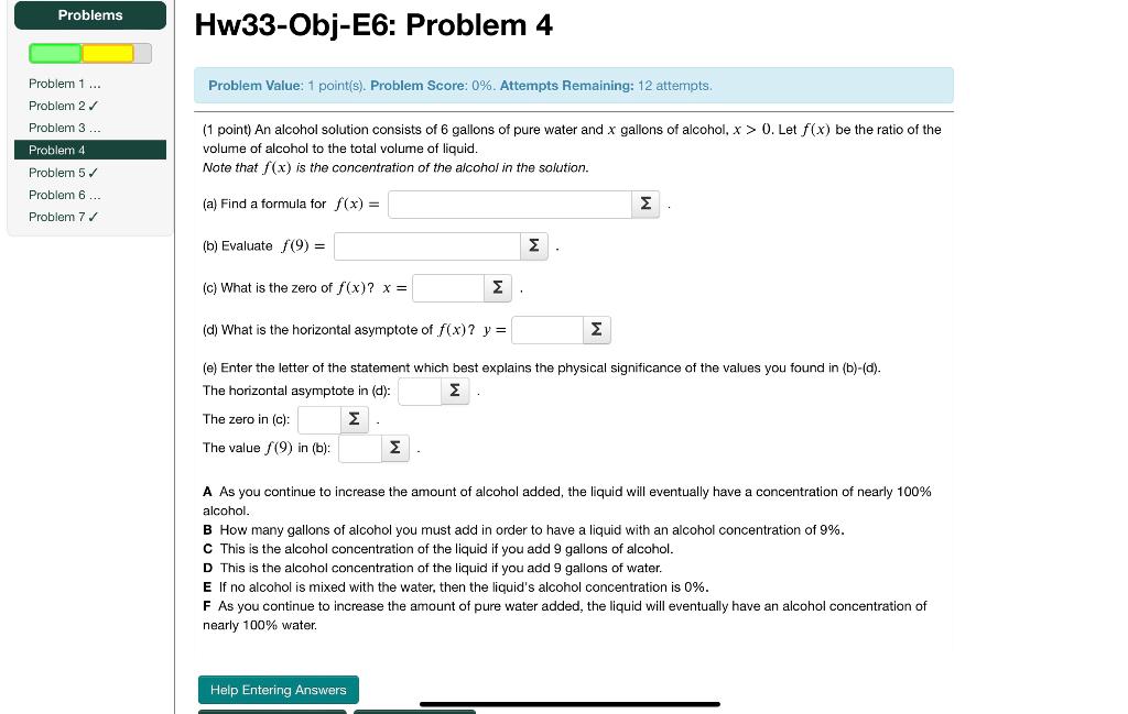 Solved Problems Hw33-Obj-E6: Problem 4 Problem Value: 1 | Chegg.com