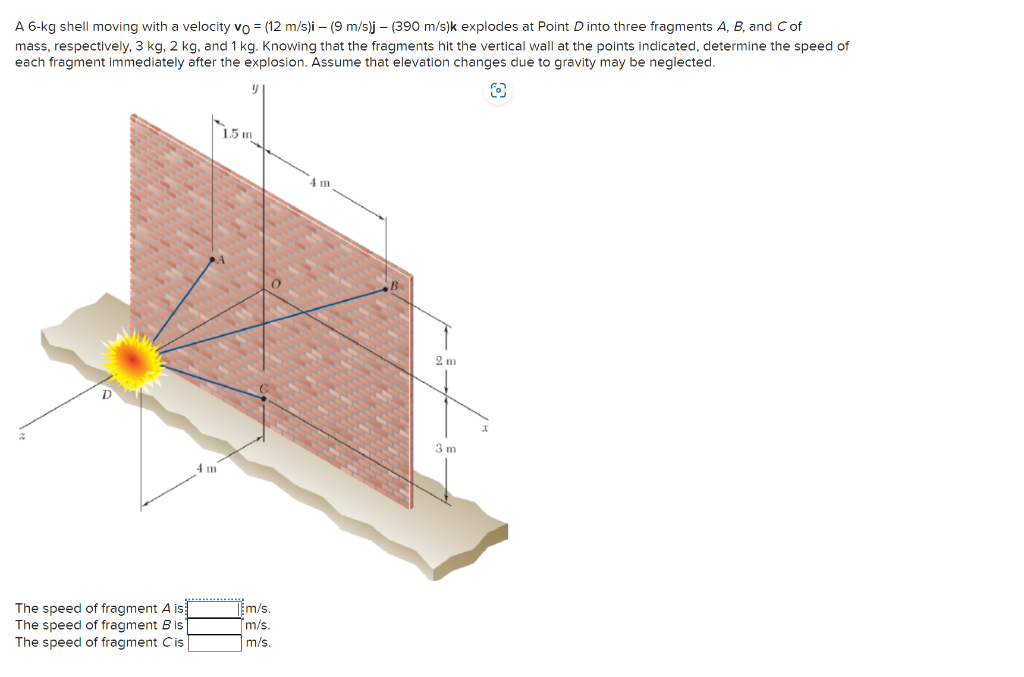 Solved A 6-kg shell moving with a velocity v0=(12 m/s)i−(9 | Chegg.com