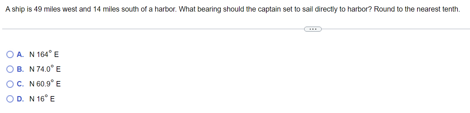 Solved A ship is 49 miles west and 14 miles south of a | Chegg.com