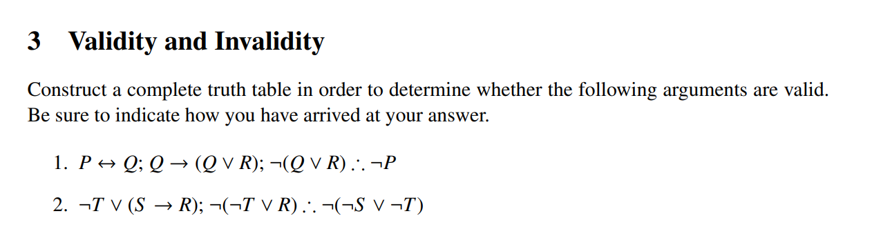 Solved 3 Validity and Invalidity Construct a complete truth | Chegg.com