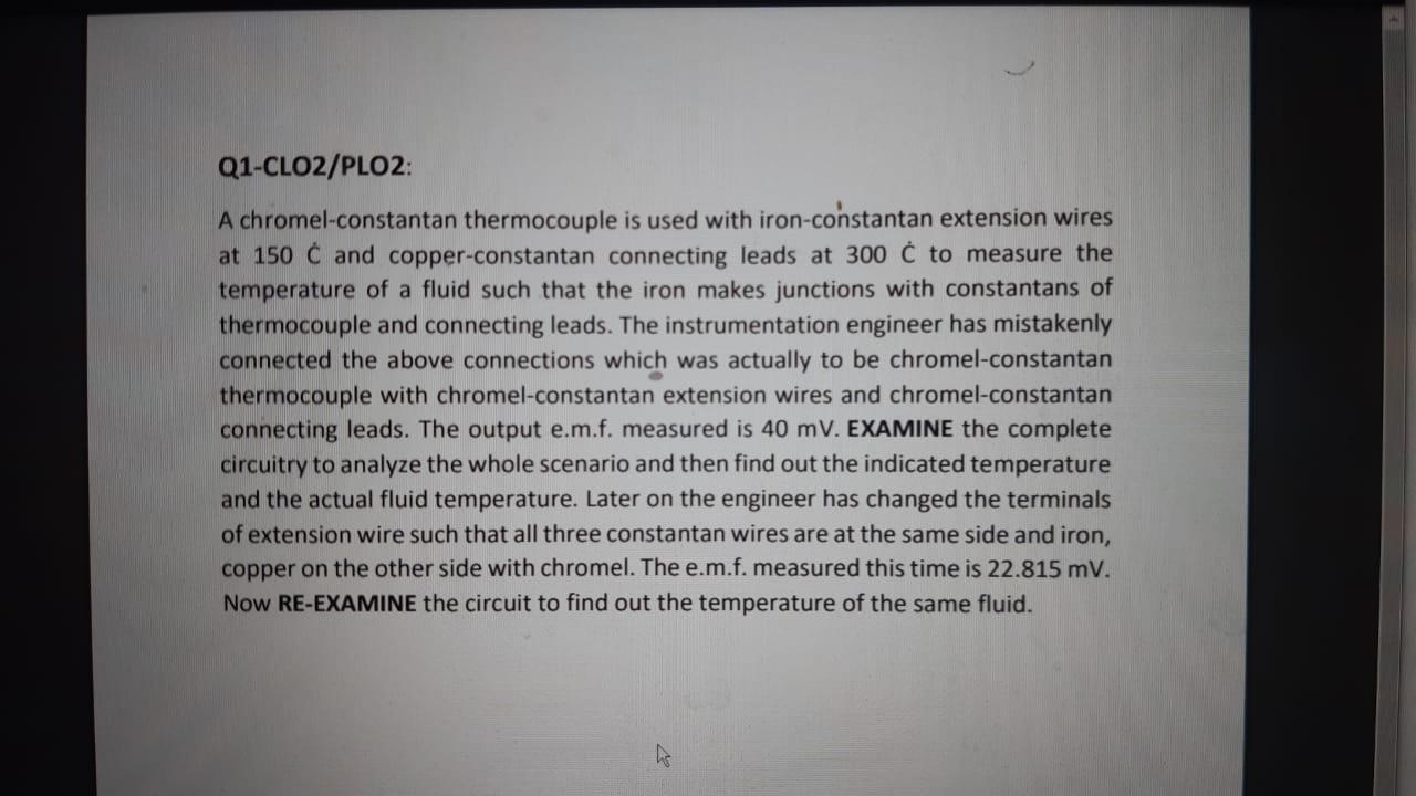 Q1-CLO2/PLO2 A chromel-constantan thermocouple is | Chegg.com