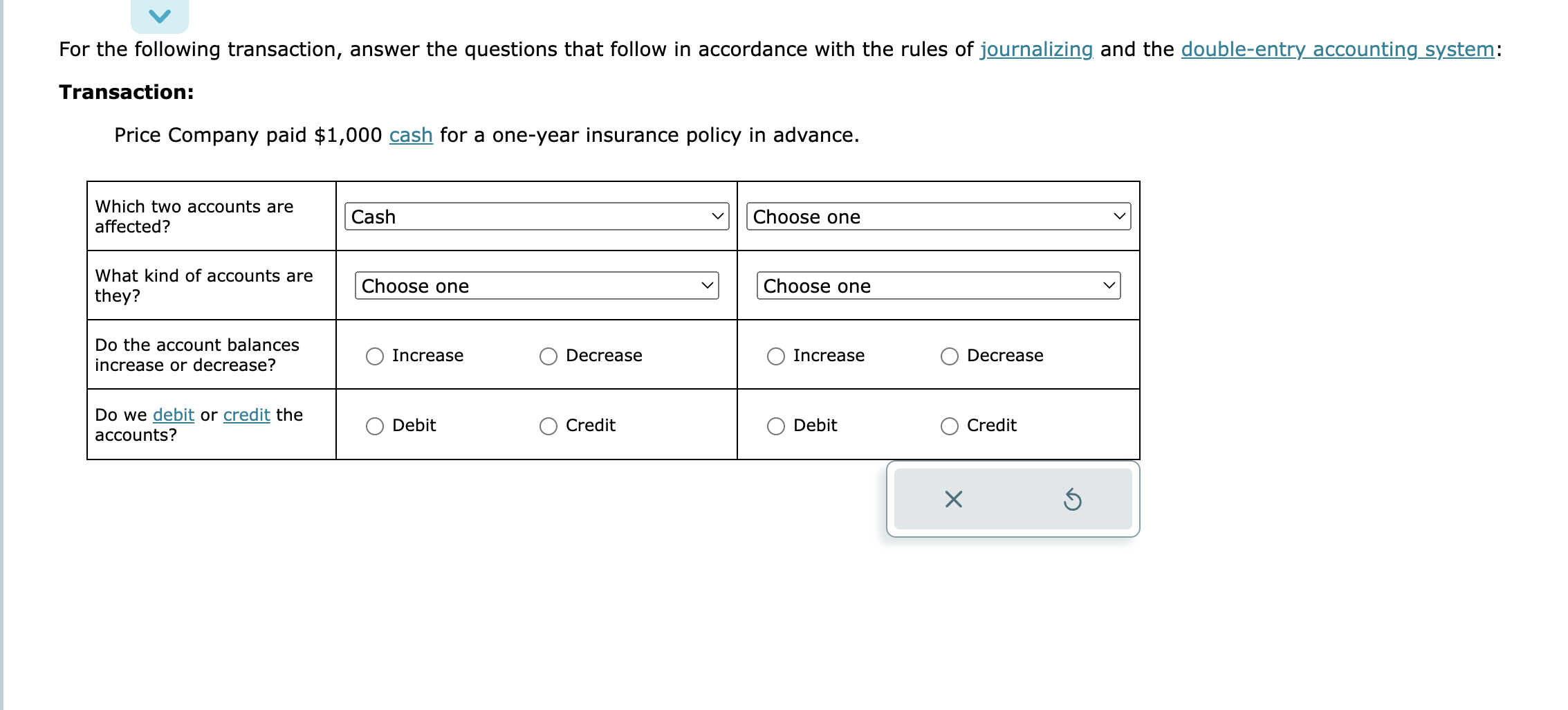Solved For the following transaction, answer the questions | Chegg.com