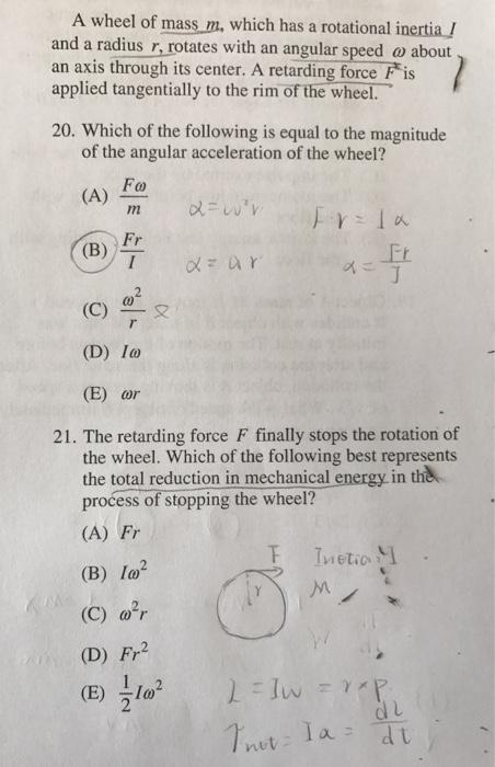 Solved A wheel of mass m. which has a rotational inertia I | Chegg.com