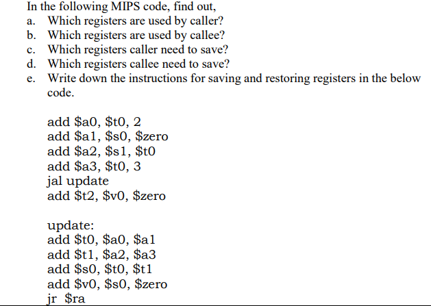 Solved In the following MIPS code, find out, a. Which | Chegg.com