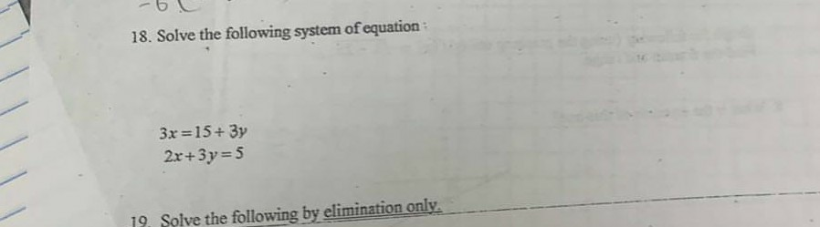 Solved 18. Solve the following system of equation: 3x =15+3y | Chegg.com