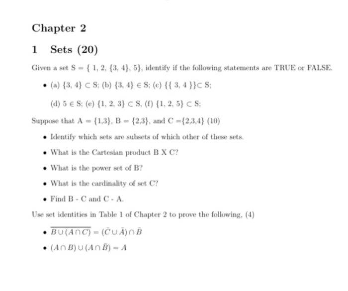 Solved Chapter 2 1 Sets (20) Given a set s- 12, 3,4), 5), | Chegg.com
