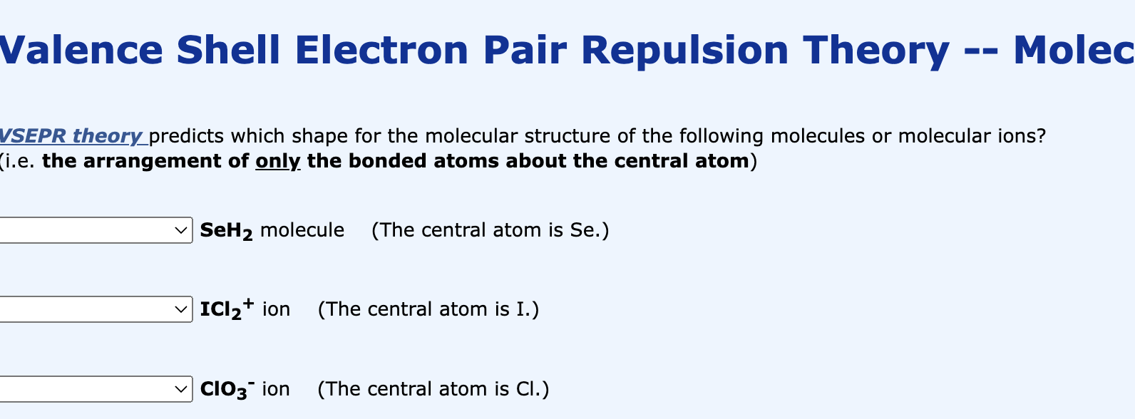 Solved Valence Shell Electron Pair Repulsion Theory -- Molec | Chegg.com