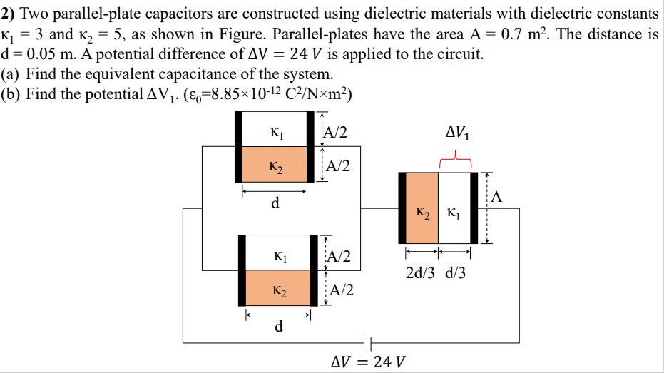 Solved 2) Two parallel-plate capacitors are constructed | Chegg.com