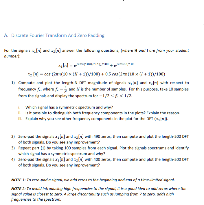 Solved A. Discrete Fourier Transform And Zero Padding For | Chegg.com