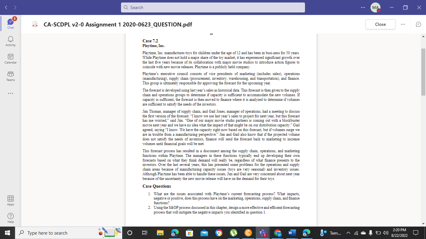 Solved Case 7.2 Playtime, Inc. Playtime, Inc. manufactures | Chegg.com