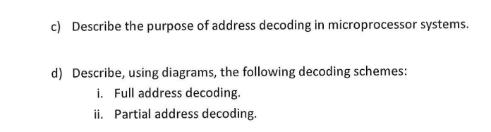 Solved c) Describe the purpose of address decoding in | Chegg.com