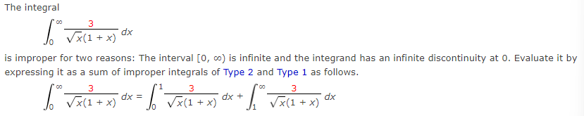Solved The integral ∫0∞x(1+x)3dx is improper for two | Chegg.com