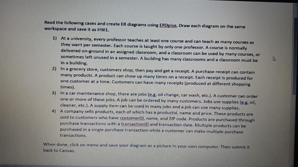 Solved Read the following cases and create ER diagrams using | Chegg.com