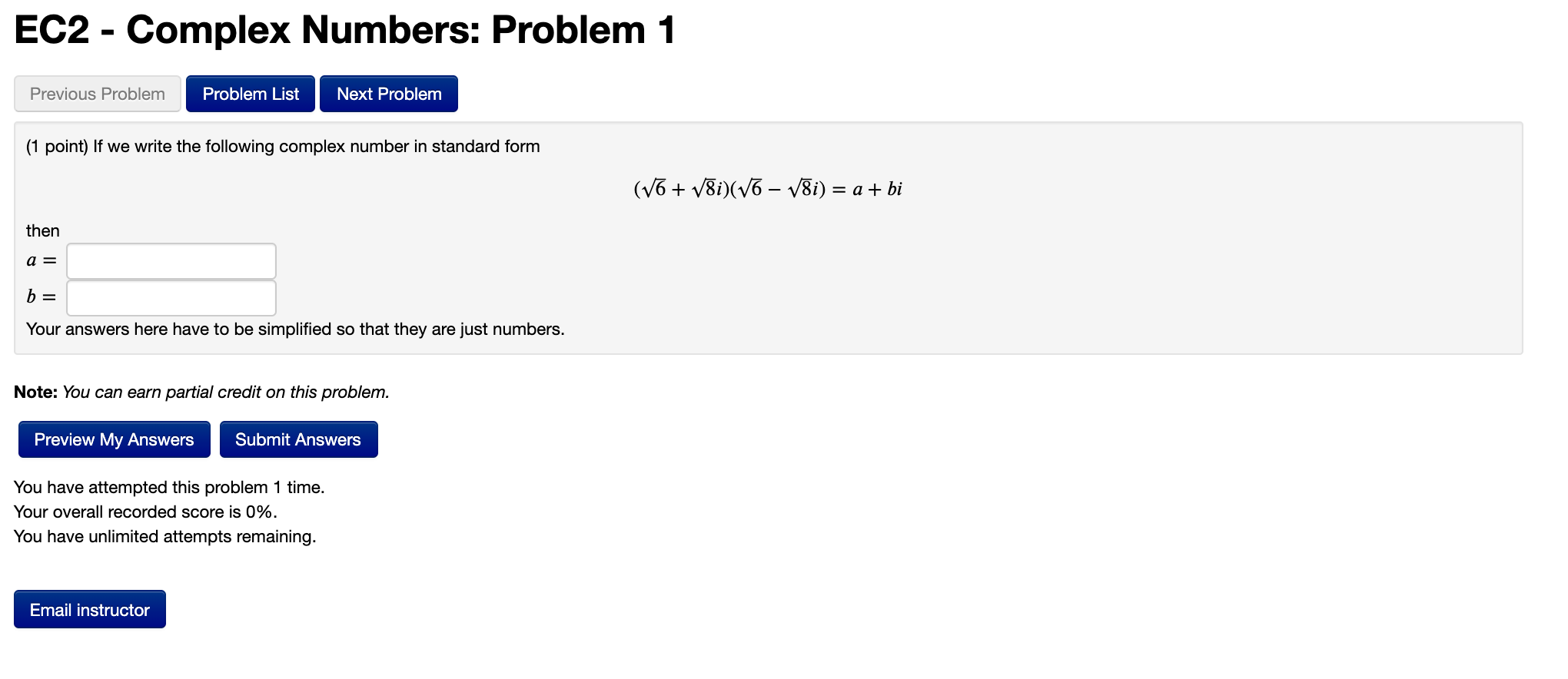 Solved (1 point) If we write the following complex number in | Chegg.com