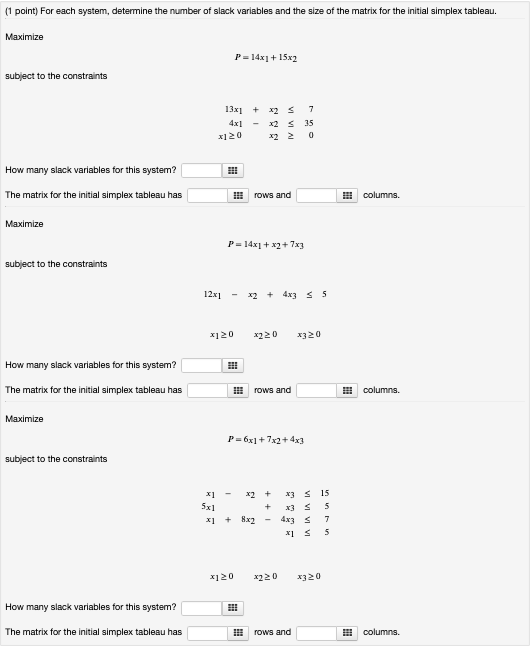Solved For each system, determine the number of slack | Chegg.com