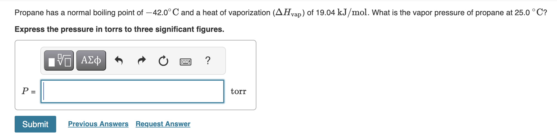 Solved Propane has a normal boiling point of -42.0°C ﻿and a | Chegg.com