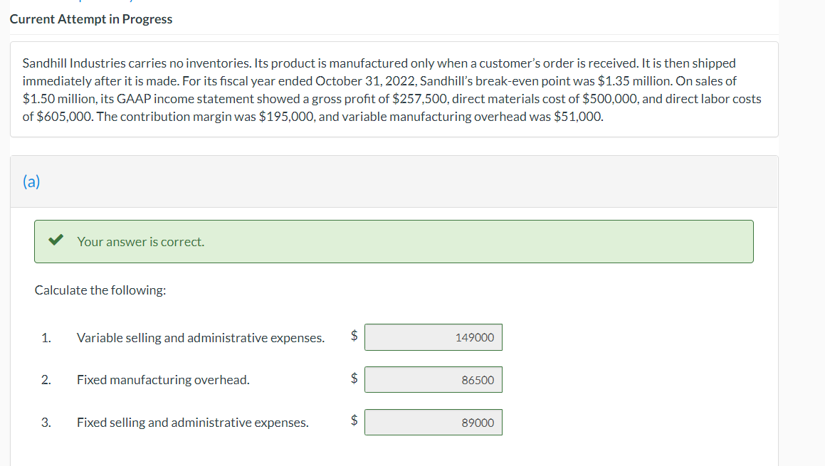 Solved Current Attempt in Progress Sandhill Industries | Chegg.com