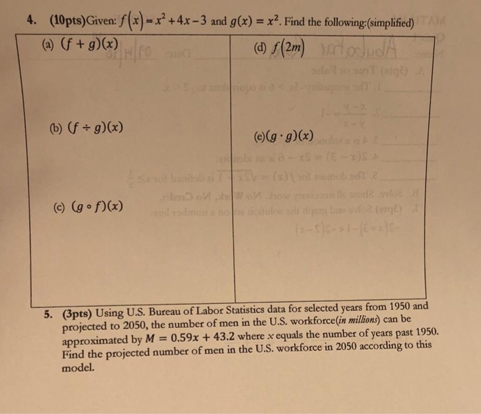 Solved 4. (10pts)Given:f(x)-x2 +4x-3 and g(x)=x2. Find the | Chegg.com