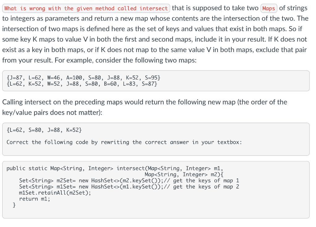 Solved What is wrong with the given method called intersect | Chegg.com
