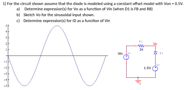 Solved 1) For the circuit shown assume that the diode is | Chegg.com
