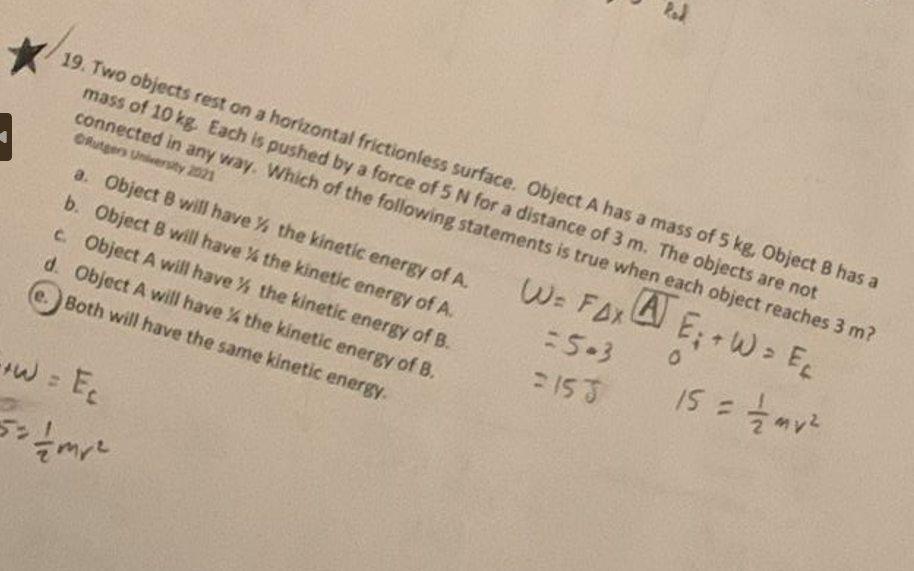 Solved 19. Two objects rest on a horizontal frictionless | Chegg.com