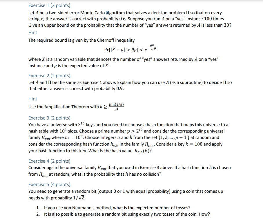 Solved by an EXPERT Exercise 1 (2 ﻿points)Let A be ﻿a two-sided error | Chegg.com