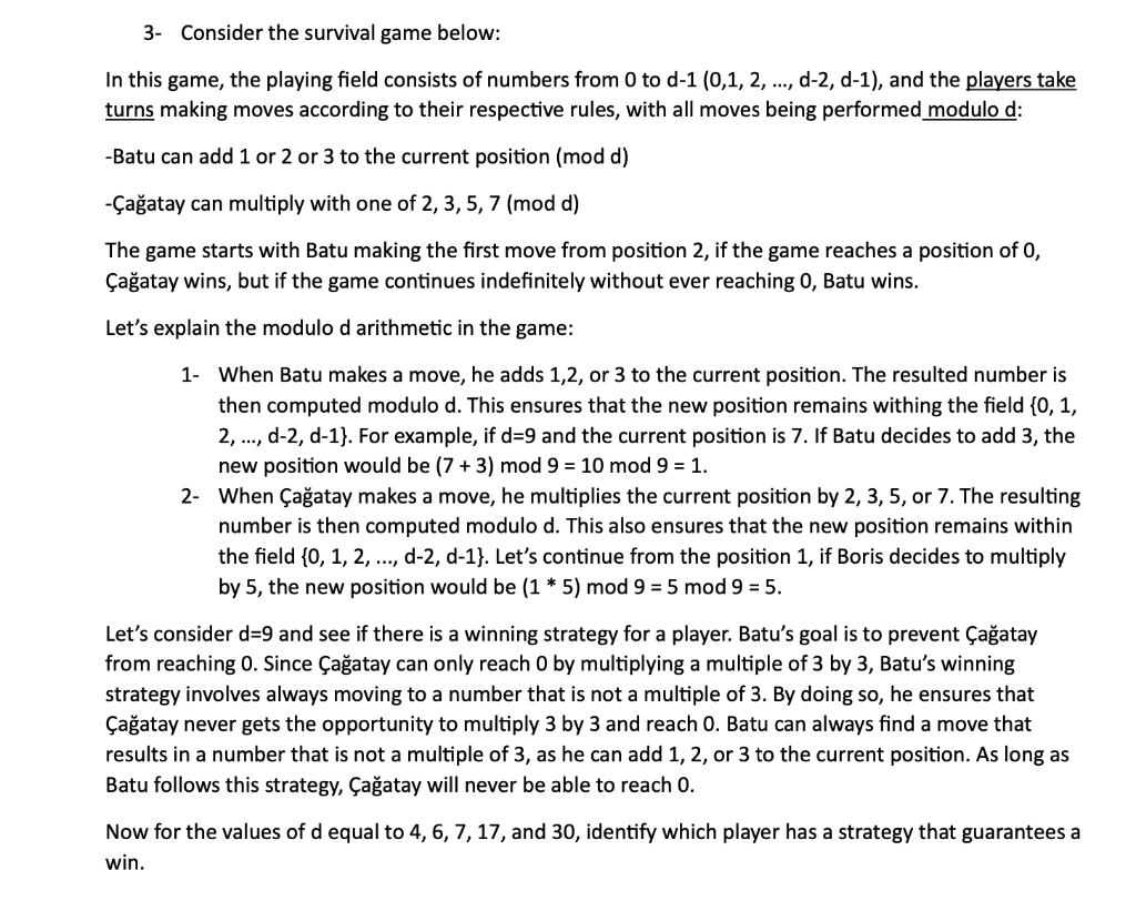Solved 3- Consider the survival game below: In this game, | Chegg.com