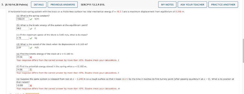 Solved horizontal block-spring system with the block on a | Chegg.com