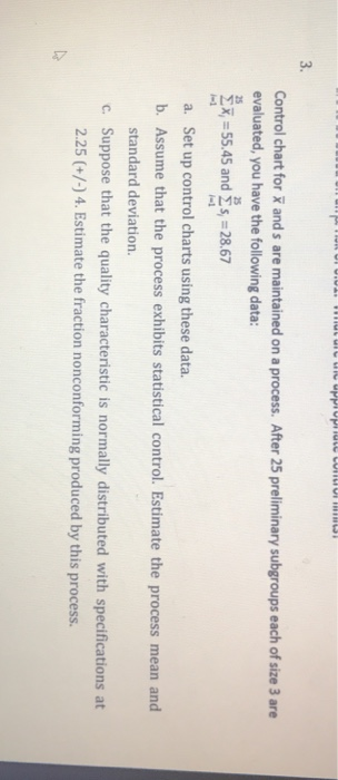 Solved 3. Control chart for X and s are maintained on a | Chegg.com