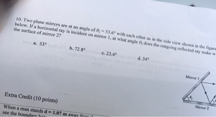Solved Two plane mirrors are at an angle of theta_1 = 53.6 | Chegg.com