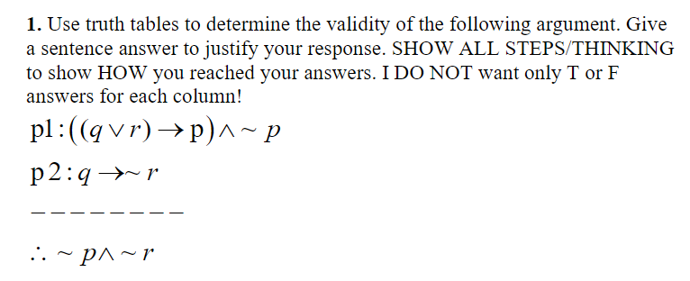 Solved 1. Use truth tables to determine the validity of the | Chegg.com