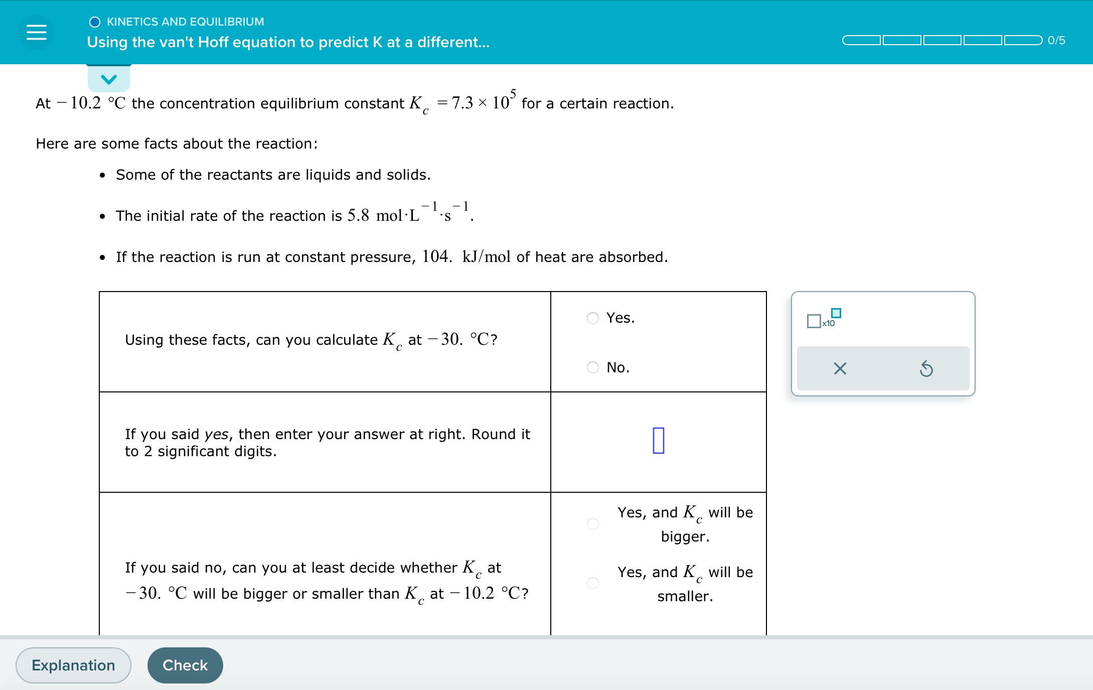 Solved tKc=7.3×105 lids. 1⋅L−1⋅s−1. re,104.kJ/mol | Chegg.com
