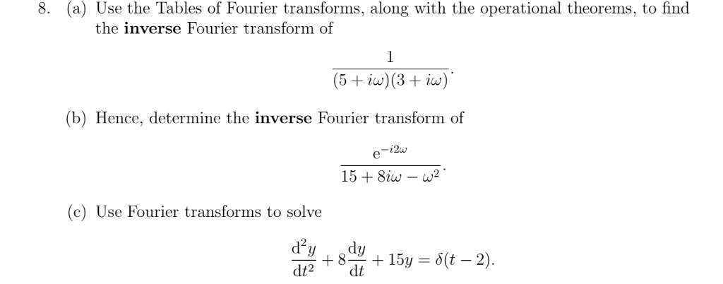 Solved 8. (a) Use the Tables of Fourier transforms, along | Chegg.com
