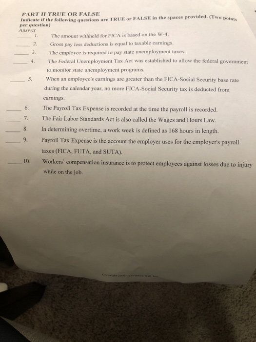 Solved PART II TRUE OR FALSE Iudicate i if the following | Chegg.com