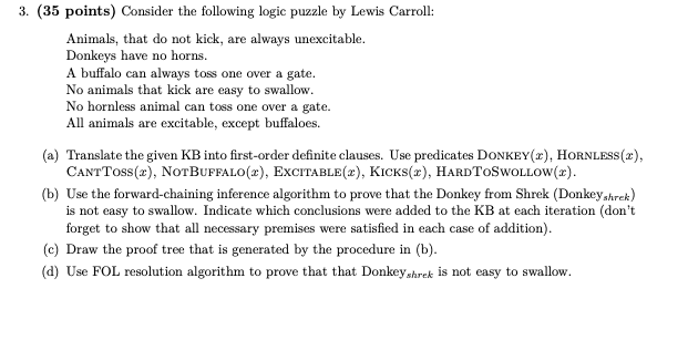 Solved (35 ﻿points) ﻿Consider the following logic puzzle by | Chegg.com