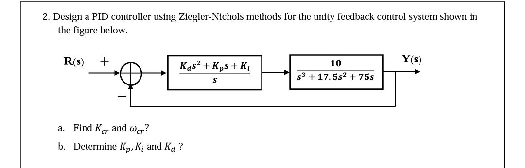 Solved 2. Design a PID controller using Ziegler-Nichols | Chegg.com